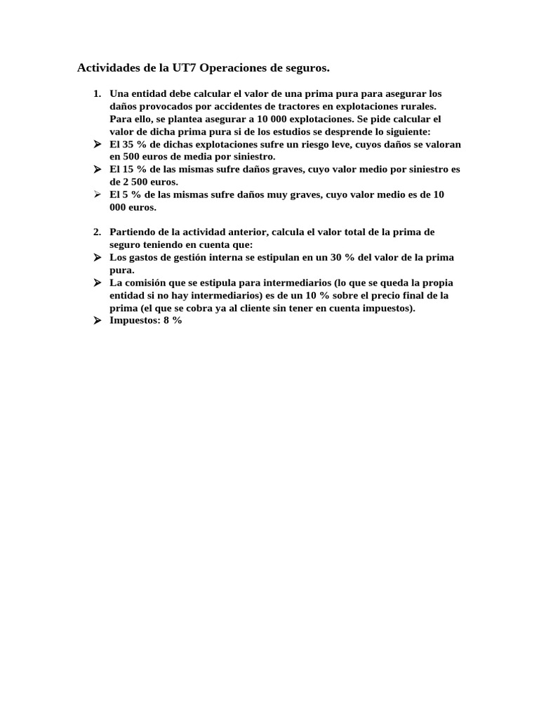 Actividades de La UT7 Operaciones de Seguros. | PDF