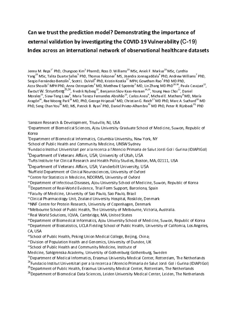 Reps Et Al Validating COVID Model Against Network of Observational ...
