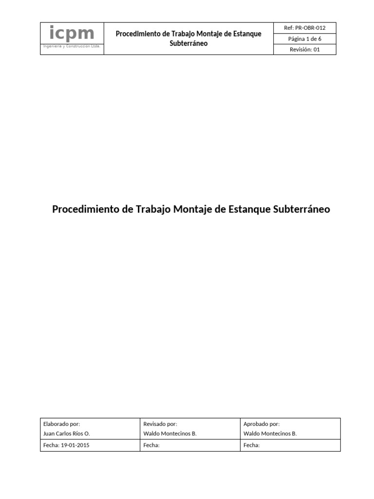 P-OBR-012 - Procedimiento Montaje de Estanque Subterraneo - v01 | PDF ...