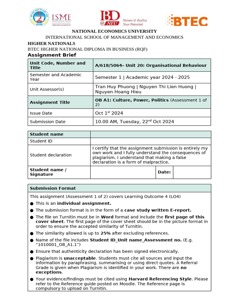 OB - Assignment Brief A1 | PDF | Behavior | Goal