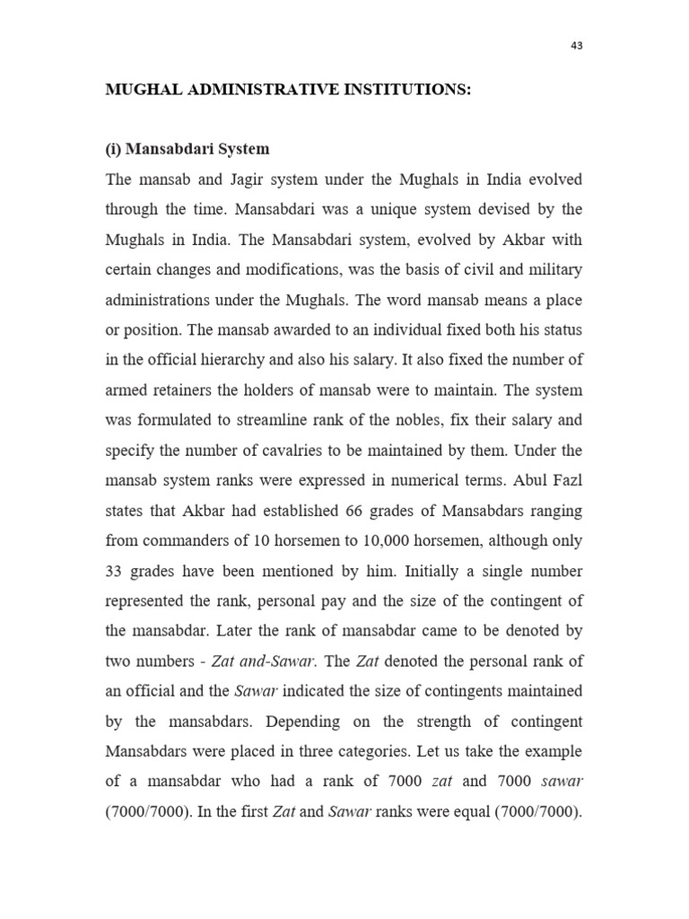 Mansabdari Jagirdari System | PDF