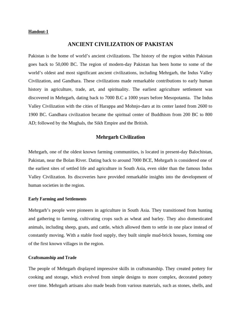 Handout - 1 The Indus Valley Civilization | PDF