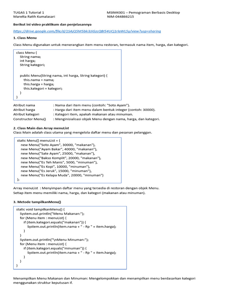 Tugas 1 Pemograman Berbasis Desktop | PDF