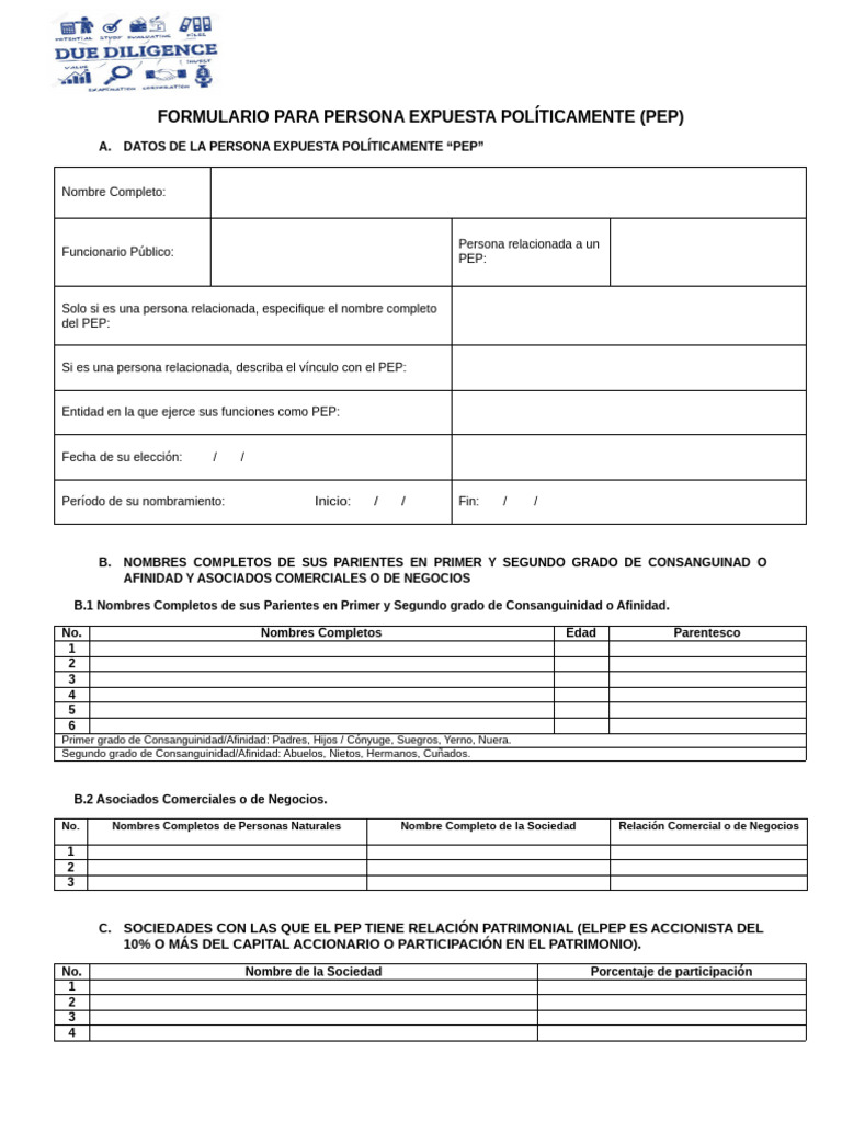 Formulario para Persona Expuesta Politicamente - PEP - Ejemplo | PDF ...