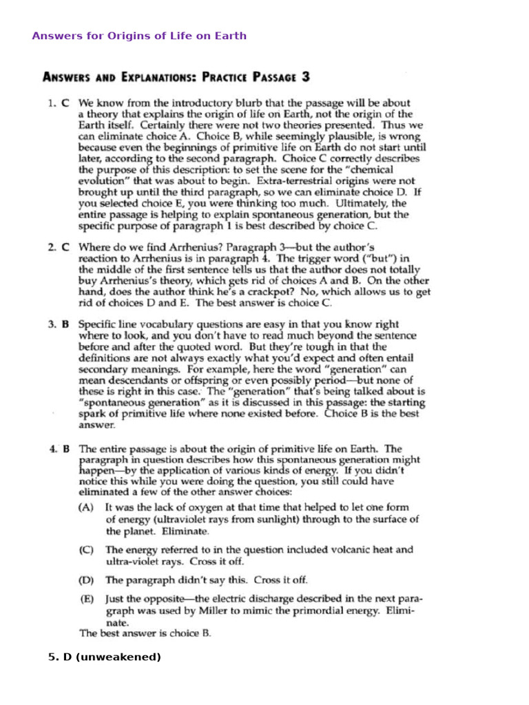 Answers For Origins of Life On Earth | PDF