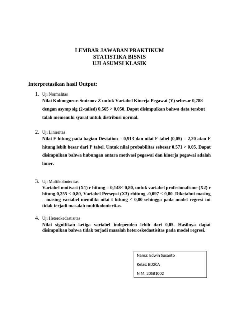 LEMBAR JAWABAN PRAKTIKUM 1 - Edwin Susanto - 20SB1002 | PDF