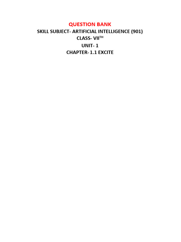 901 Class 7 Question Bank Artificial Intelligence Chap-1 (2024-25) | PDF | Artificial ...