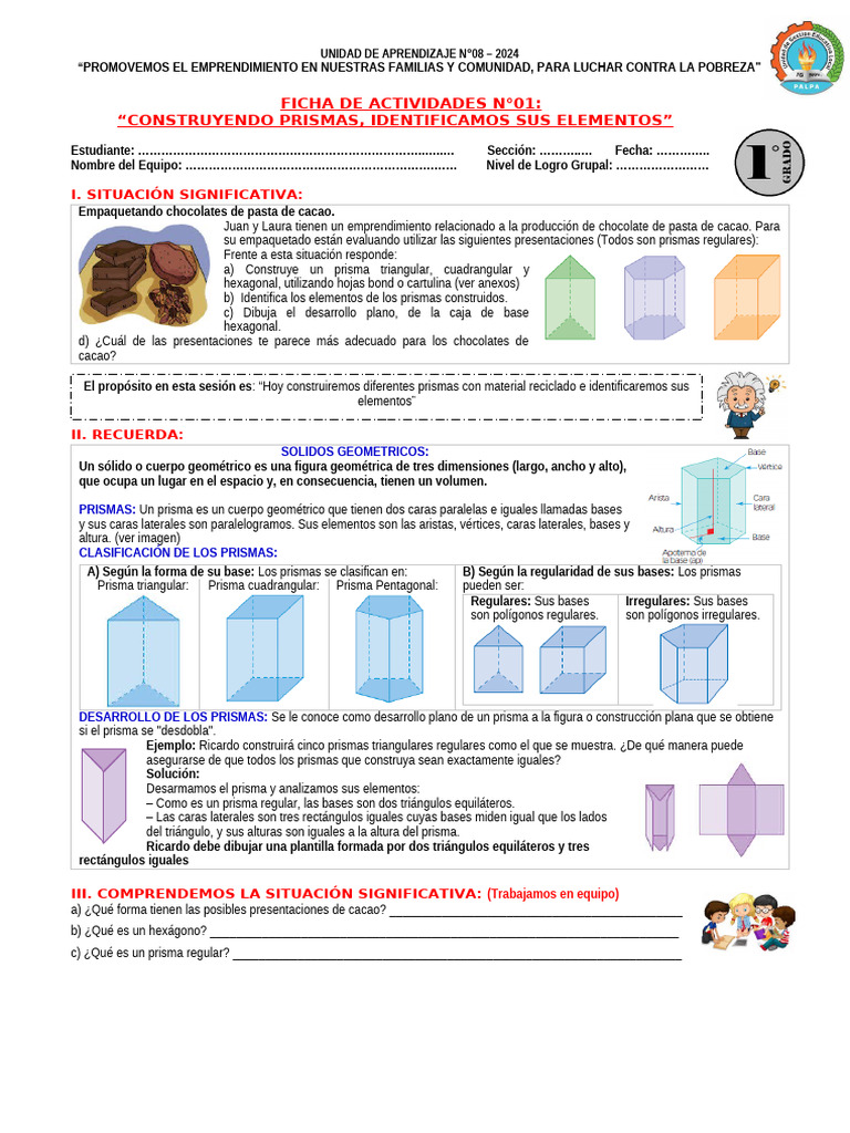 Ficha 1-1ero-Ua8-2024 | PDF | Triángulo | Geometría Elemental