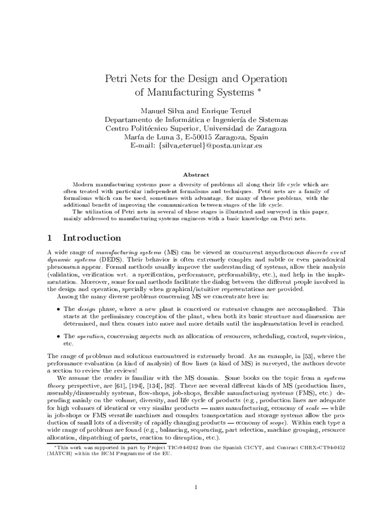 Petri Nets For The Design and Operation of Manufacturing Systems EJC97 | PDF