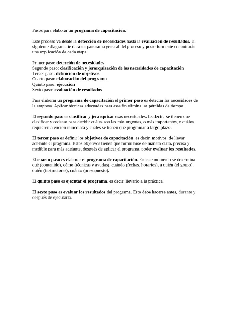 Programa de Capacitación: 6 Pasos Clave | PDF