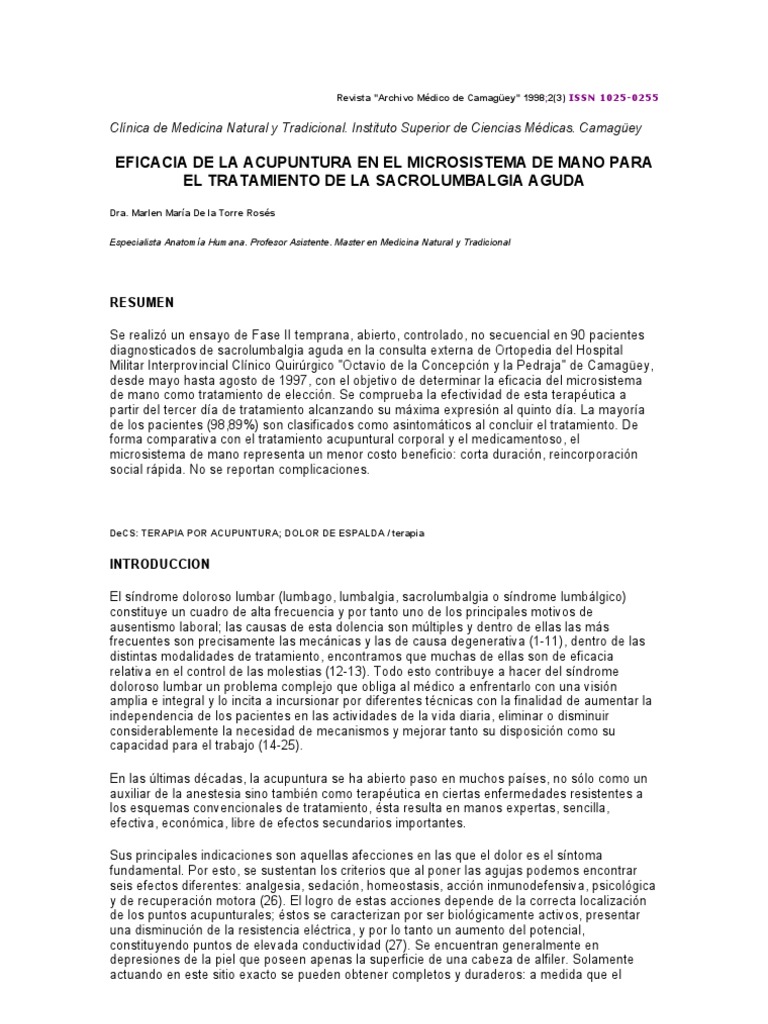 Eficacia de La Acupuntura en El Microsistema de Mano para El ...