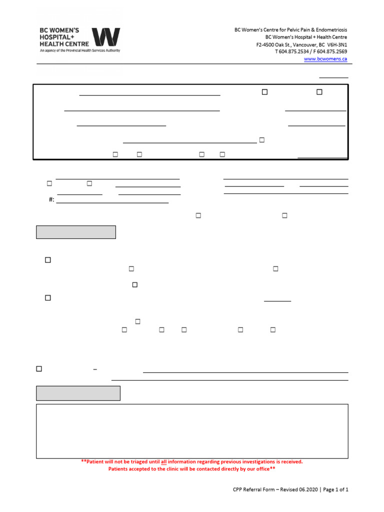 Referral Form - CPP - Revised 07.2020 | PDF | Gynaecology | Diseases ...