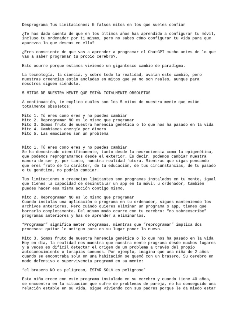 Desprograma Tus Limitaciones | PDF | Mente | Sicología