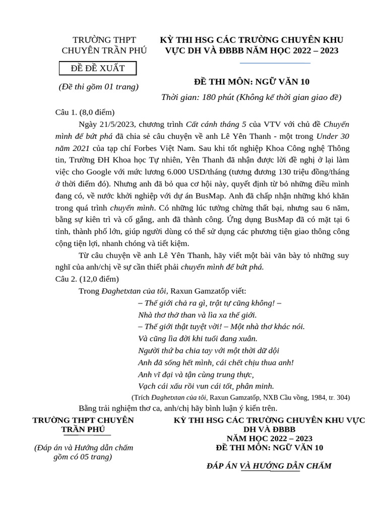 HP đề xuất văn 10 dhbb 2023 | PDF