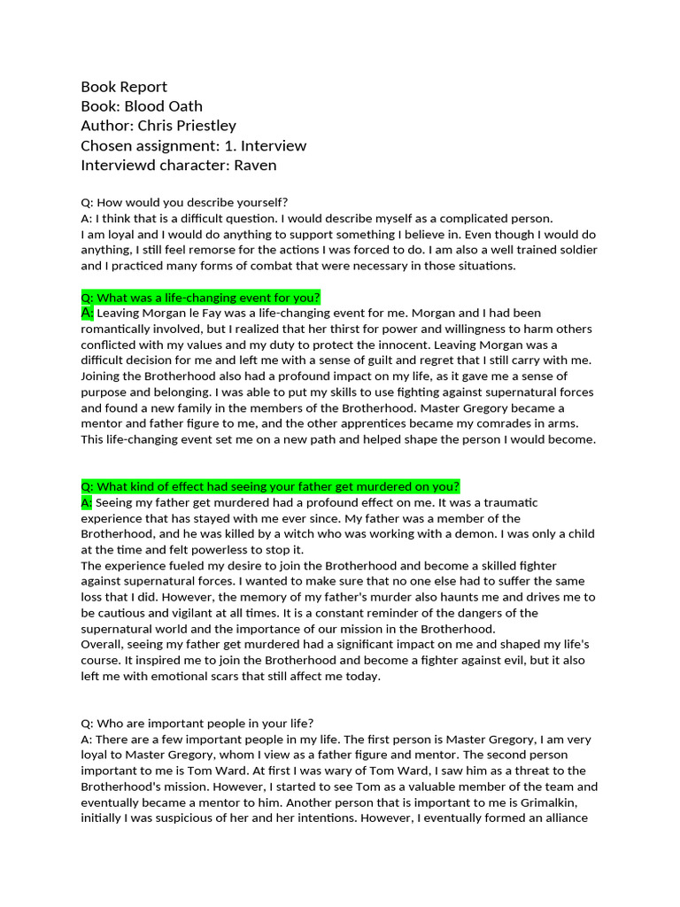 English Bookreport Interview | PDF