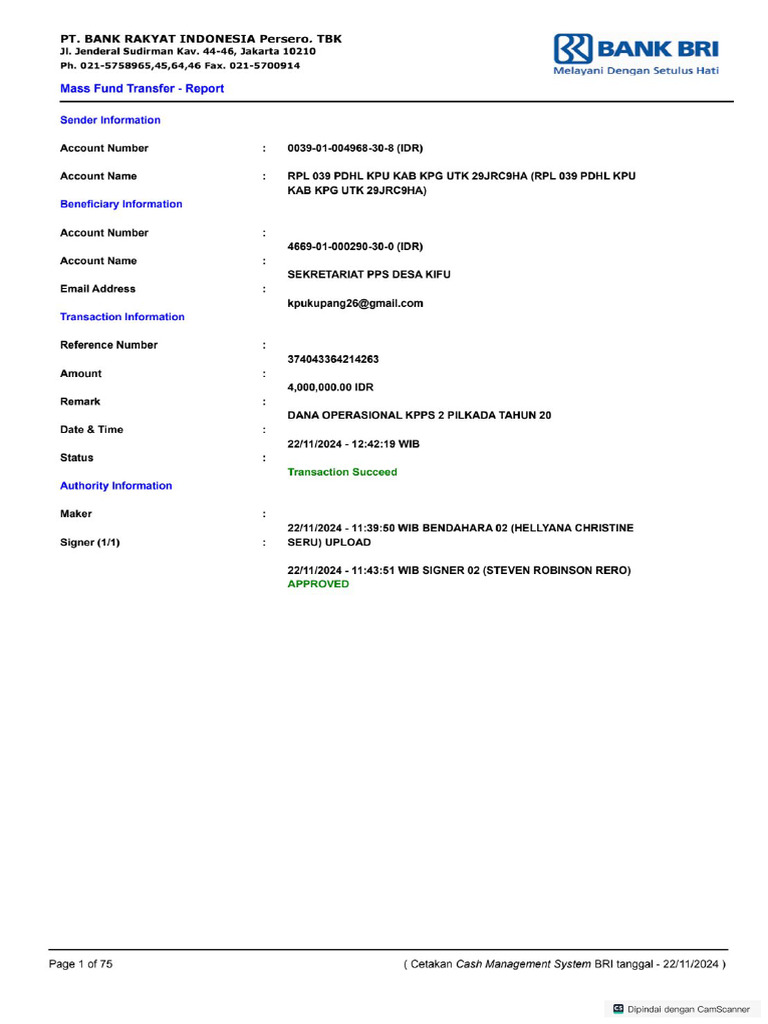 SLIP DANA OPERASIONAL KPPS 2 Kecamatan Fatuleu | PDF