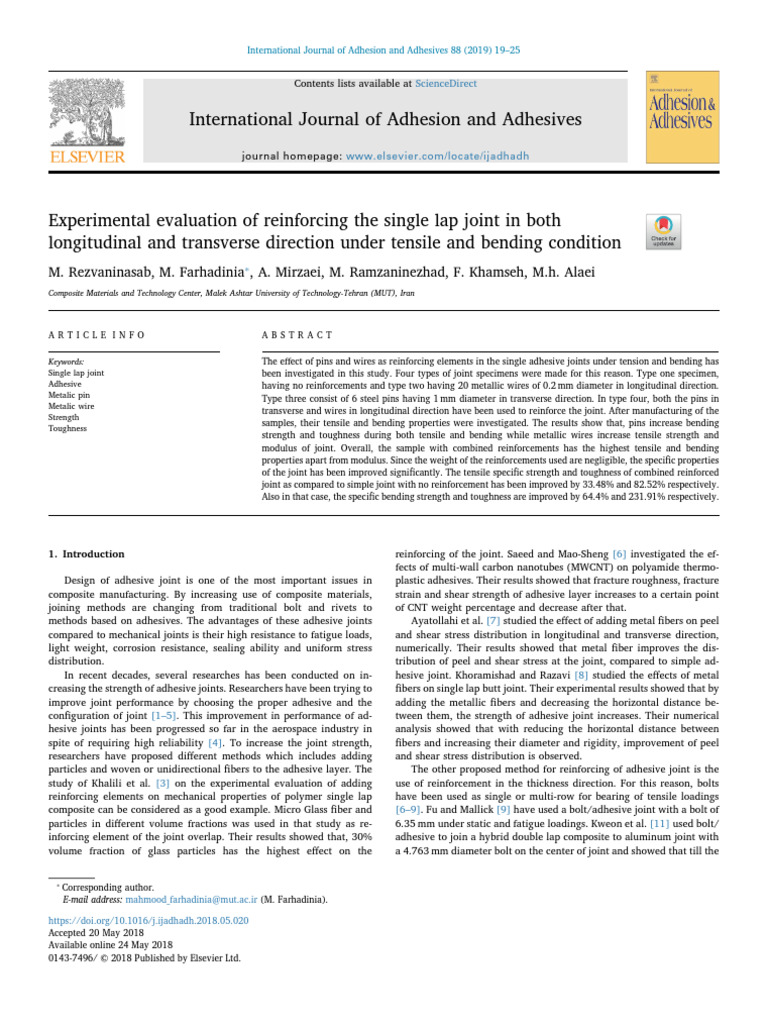 Experimental Evaluation of Reinforcing The Single Lap Joint in Both ...
