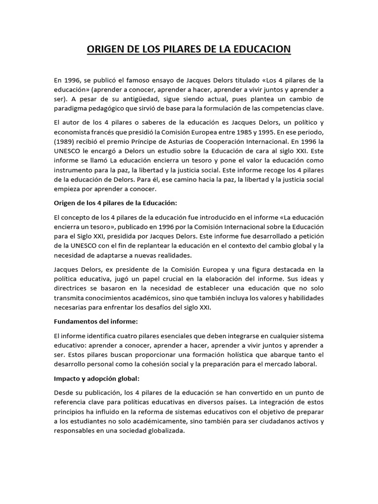 Origen de los 4 Pilares de la Educación | PDF | Aprendizaje | Sociedad