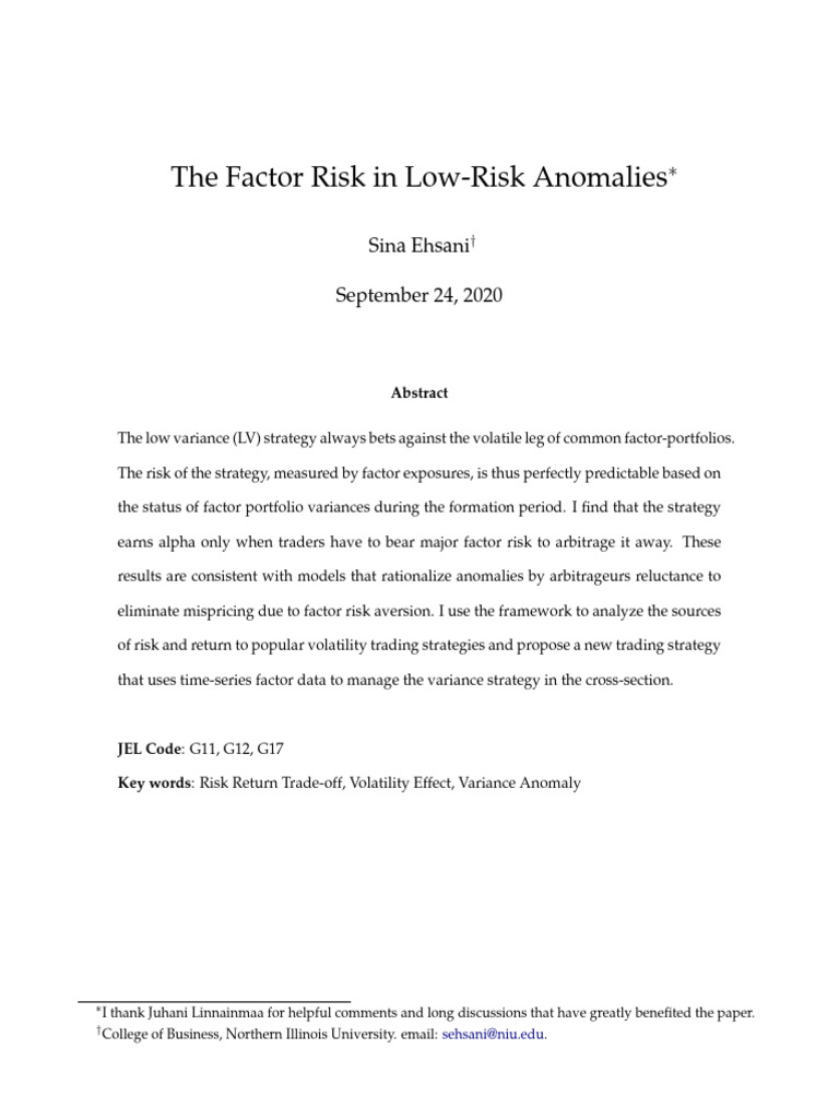 2020 - The Factor Risk in Low-Risk Anomalies SSRN Ehsani | PDF | Beta ...