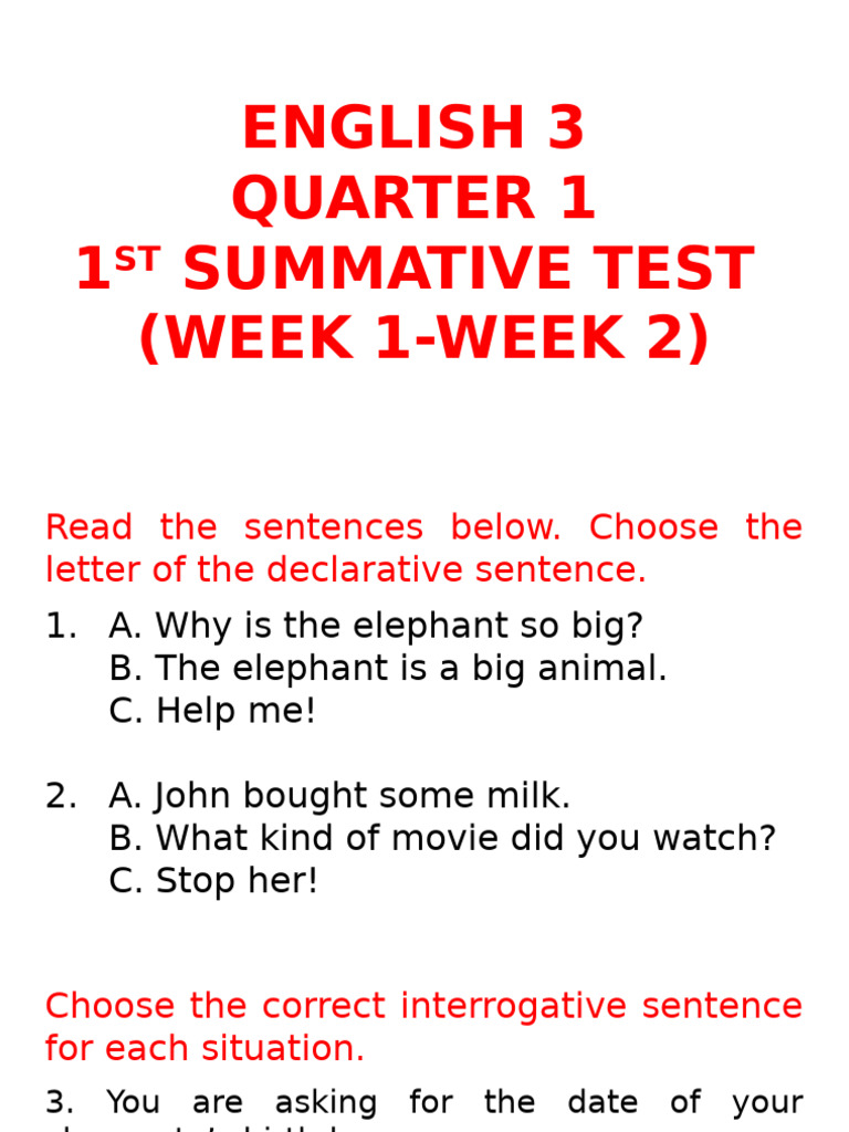English Q1 1ST Summative Test | PDF | Question | Sentence (Linguistics)