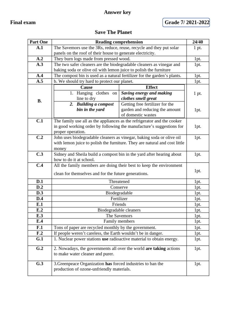 Answer key Save the planet | PDF | Recycling | Biodegradation