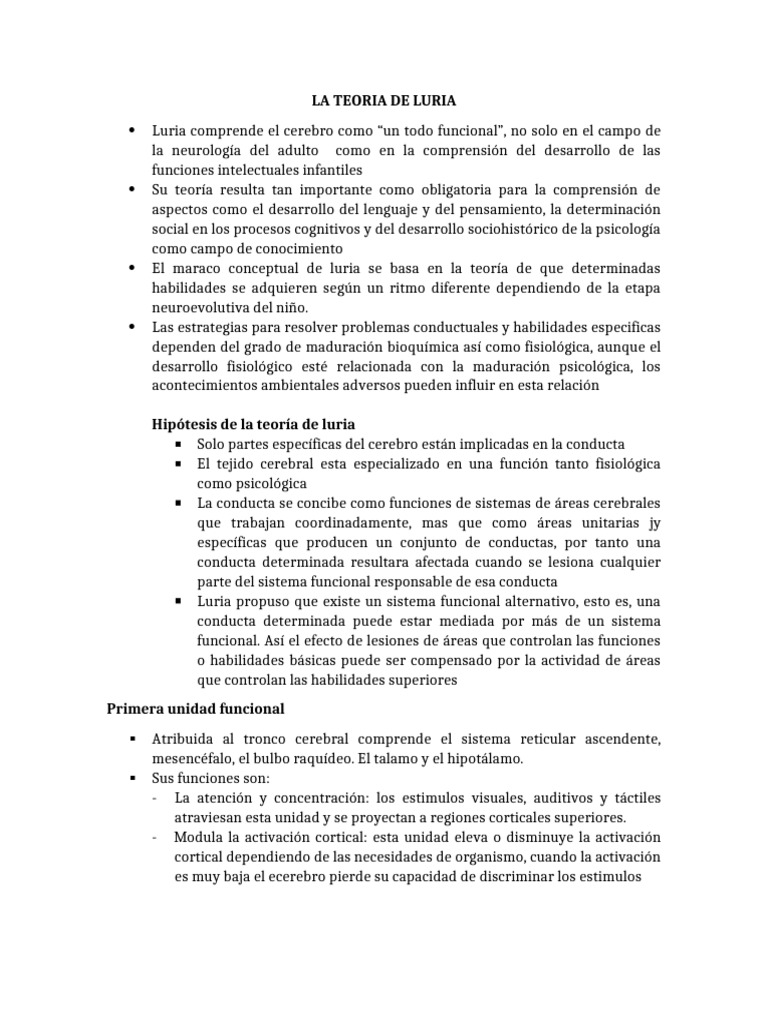 La Teoria de Luria | PDF | Cerebro | Comportamiento