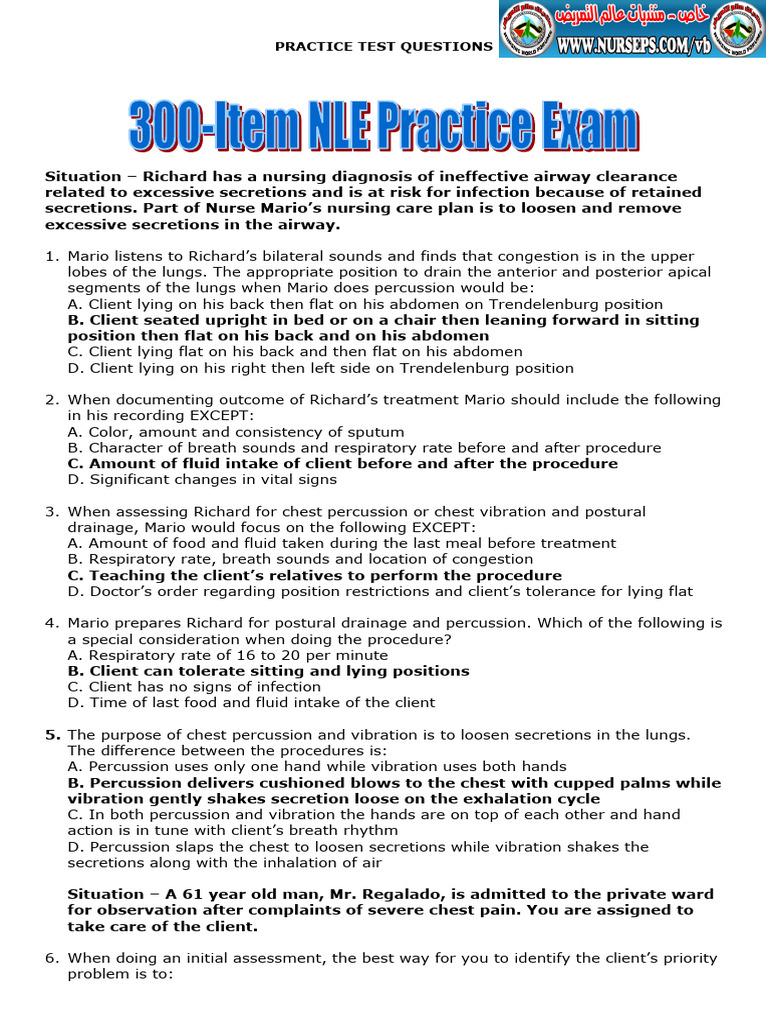 300 Item NLE Practice Exam | PDF | Blood Pressure | Urination