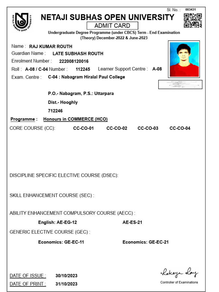 Student Admit Card | PDF
