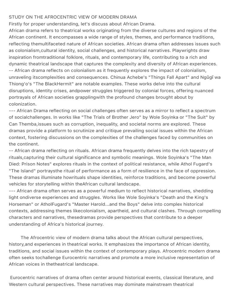 Afrocentric Perspectives in Modern Drama | PDF | Afrocentrism ...