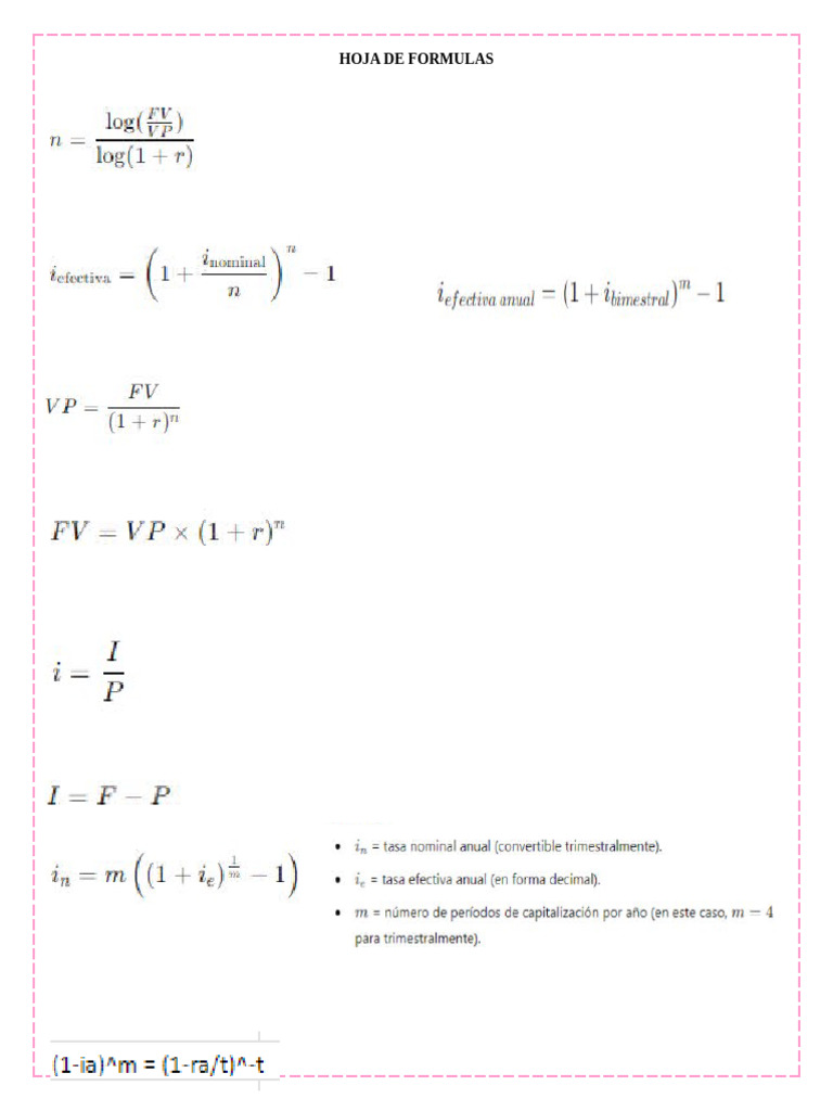 Hoja de Formulas | PDF