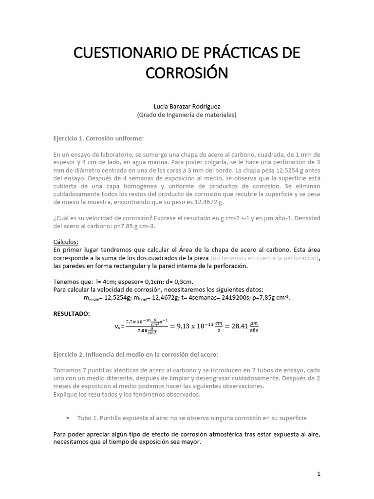 Preguntas Prácticas Corrosión | PDF | Corrosión | Agua