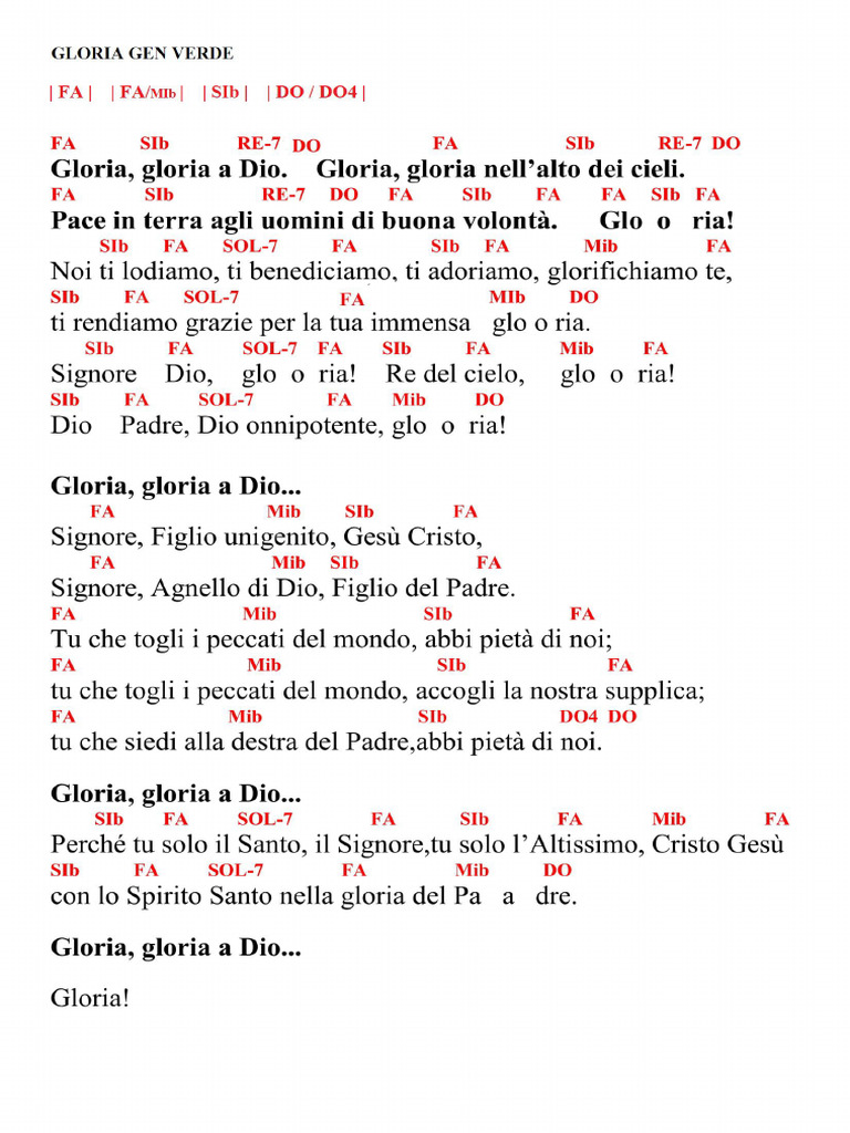 Gloria (Gen Verde) - Accordi | PDF