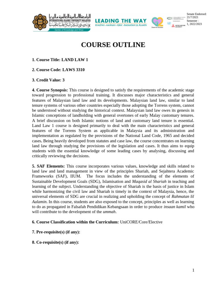 Course Outline 3310 Latest No SG | PDF | Rubric (Academic) | Sharia