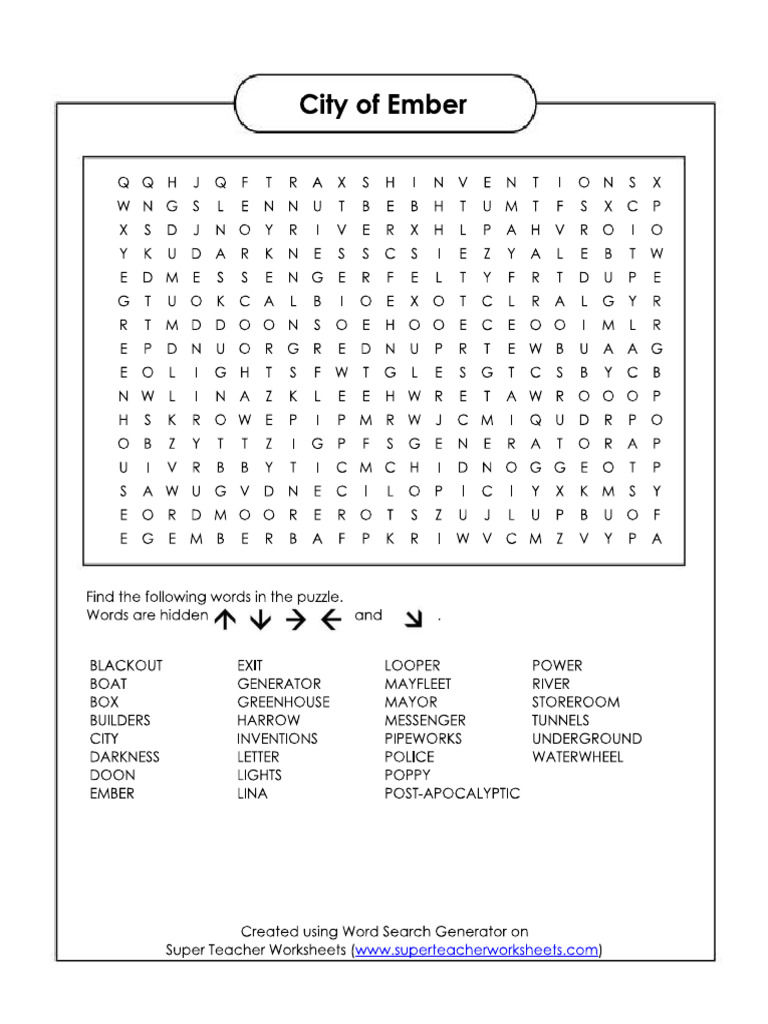 City of Ember Wordsearch | PDF