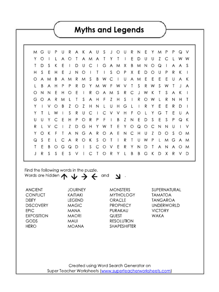 Myths and Legends Wordsearch | PDF