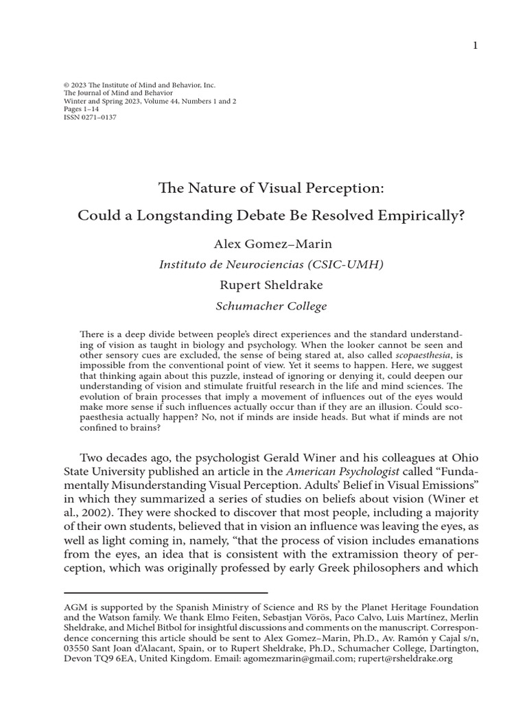 The Nature of Visual Perception | PDF | Perception | Mind