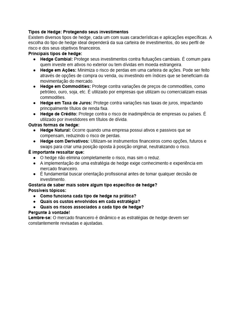 Quais Os Tipos de Hedge | PDF