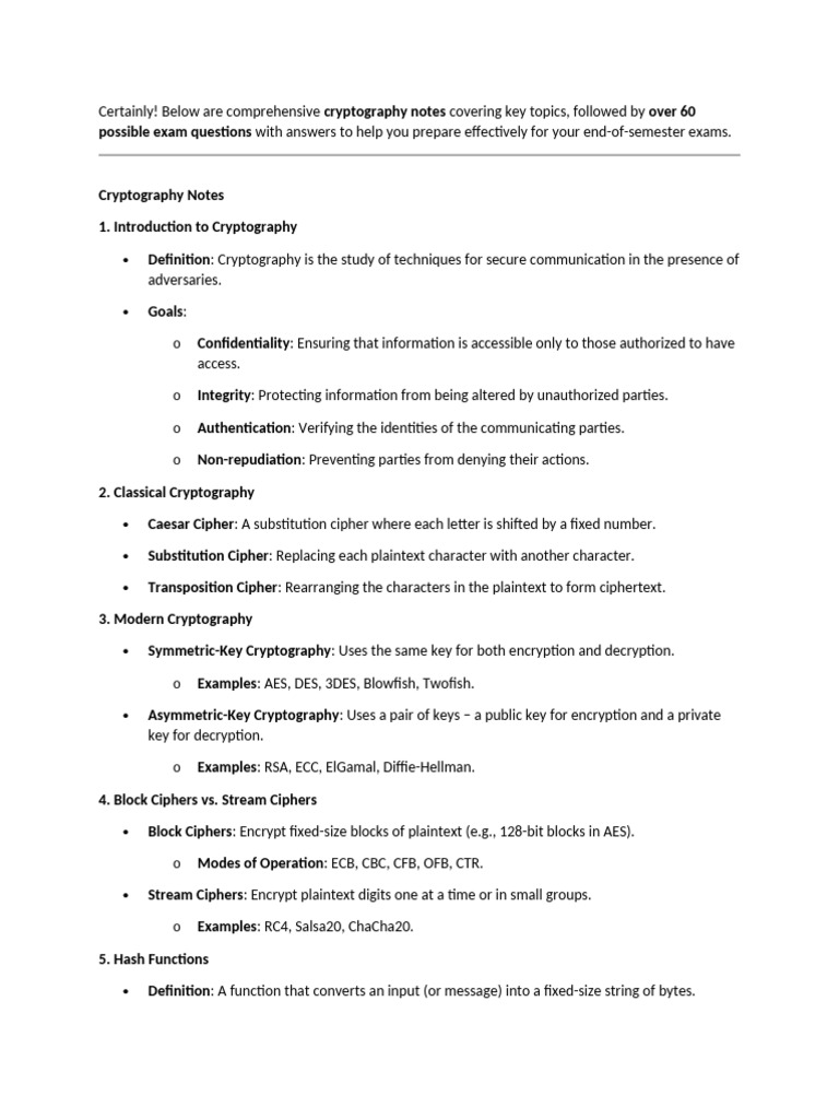 Comprehensive Cryptography Study Guide | PDF | Cryptography | Encryption