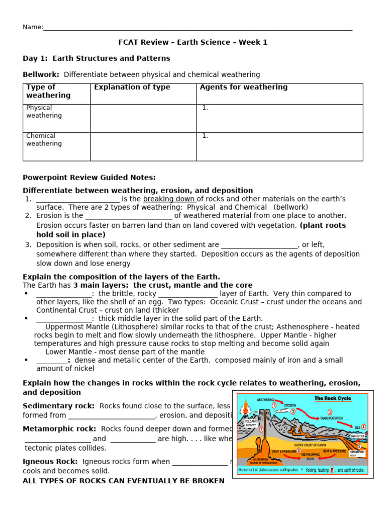 FCAT Review Earth Science Worksheet | PDF | Rock (Geology) | Plate ...
