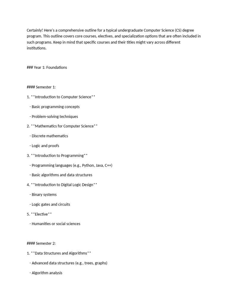 Cs Course Outline Pdf Computer Programming Computer Science