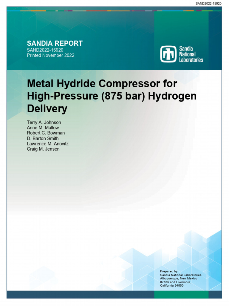 Metal Hydride Compressor For High-Pressure (875 Bar) Hydrogen Delivery ...
