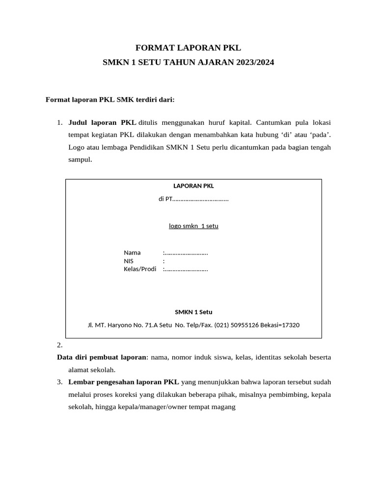 Format Laporan Prakerin | PDF