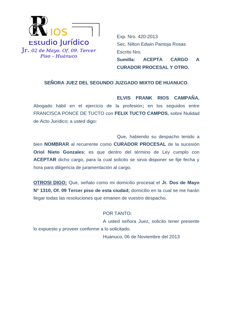 Acepta Cargo de Curador de La Sucesion Oriol Nieto | PDF