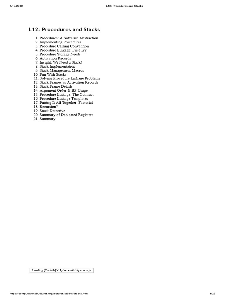 L12 - Procedures and Stacks | PDF | Parameter (Computer Programming) | Computing
