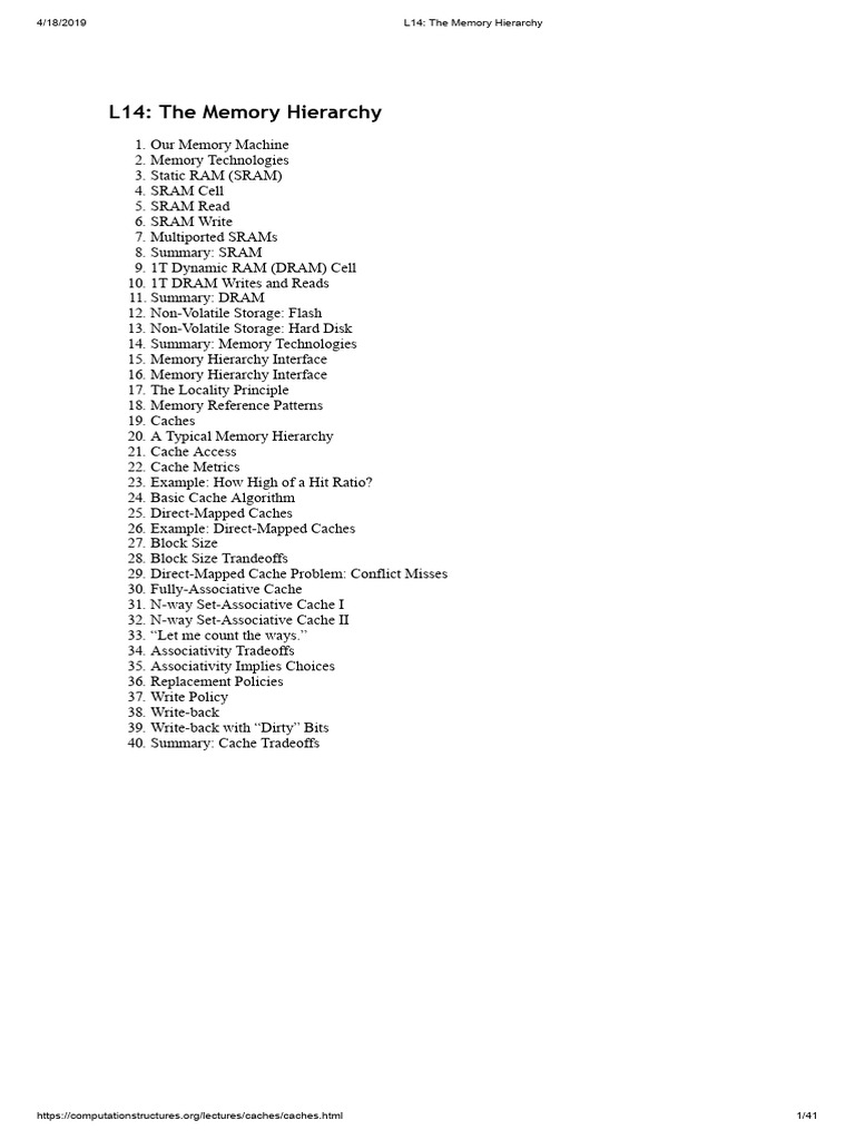 L14 - The Memory Hierarchy | PDF | Cpu Cache | Computer Data Storage