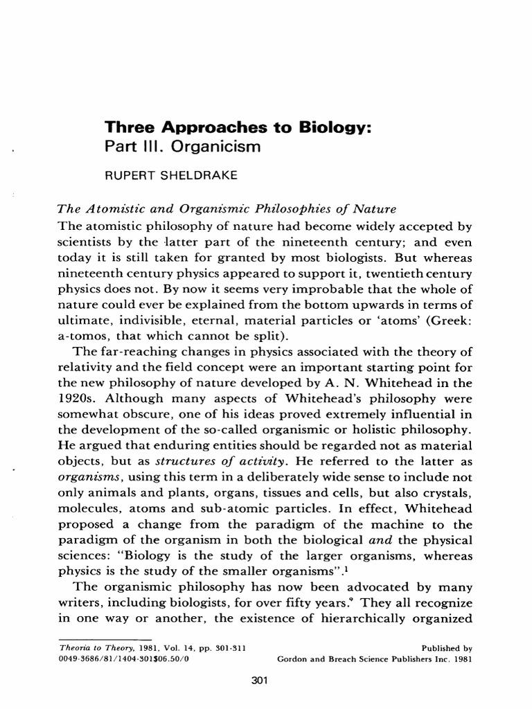 Three Approaches To Biology Part III - Organicism | PDF | Molecules ...