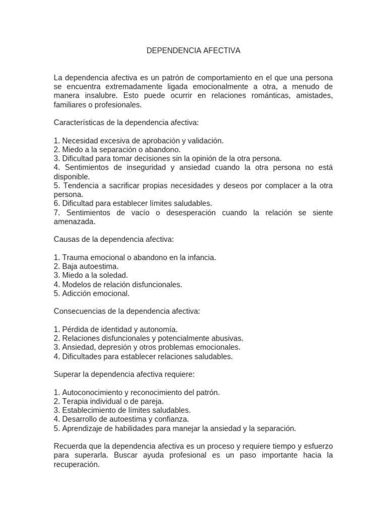 Dependencia Afectiva | PDF | Las emociones | Autoestima