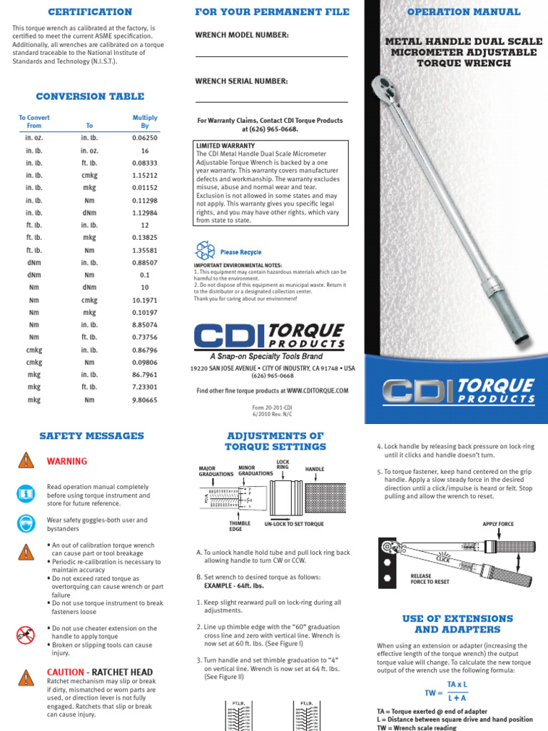 CDI - Torque Wrench (1002MFRMH) | PDF | Torque