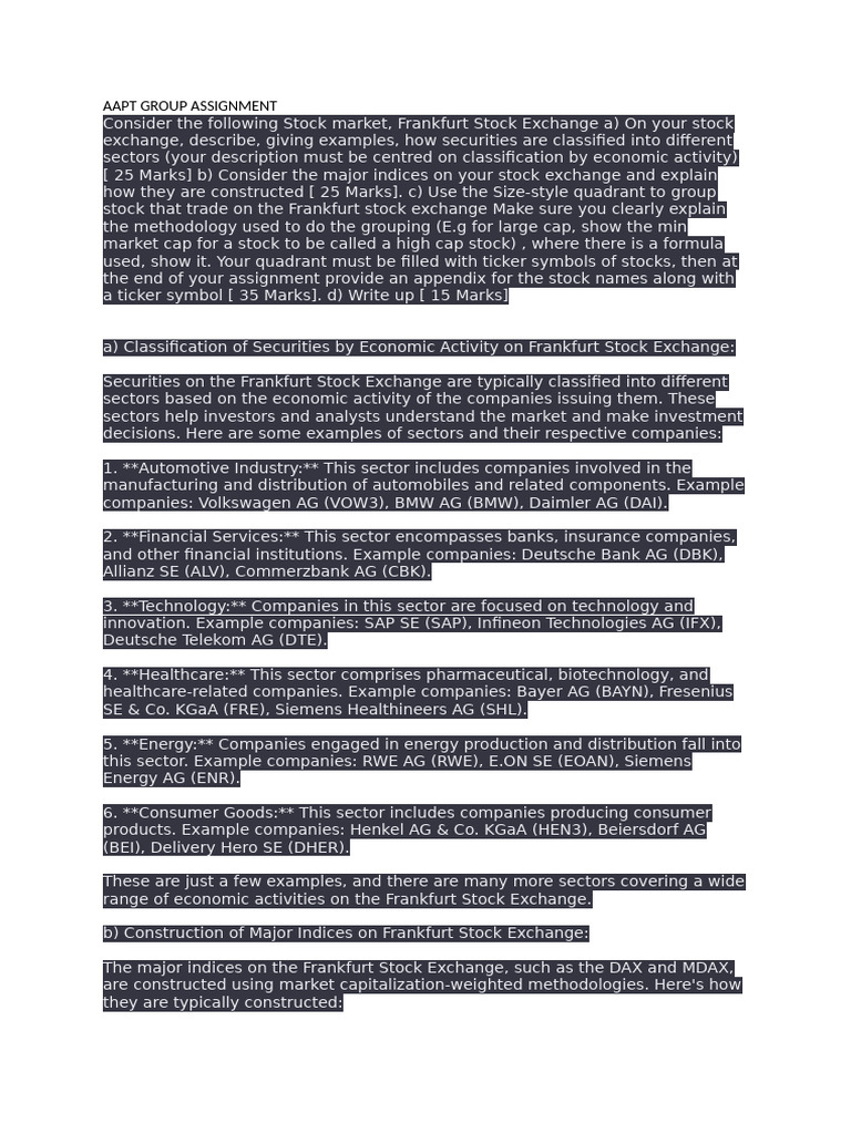AAPT Frankfurt SE Assignment | PDF | Investing | Equity Securities