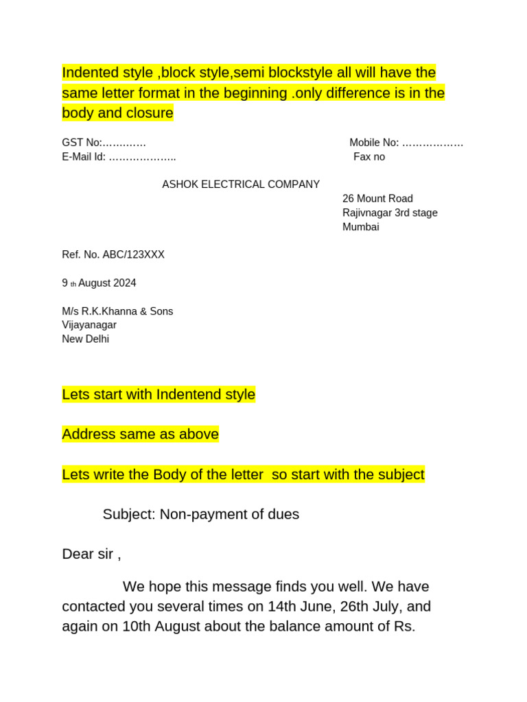 Indented Style, Block Style, Semi Blockstyle All Will Have The Same ...